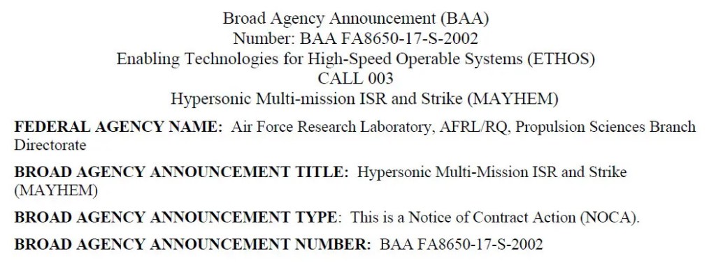 Future Of Mayhem Hypersonic Strike-Recon Aircraft Program Murky