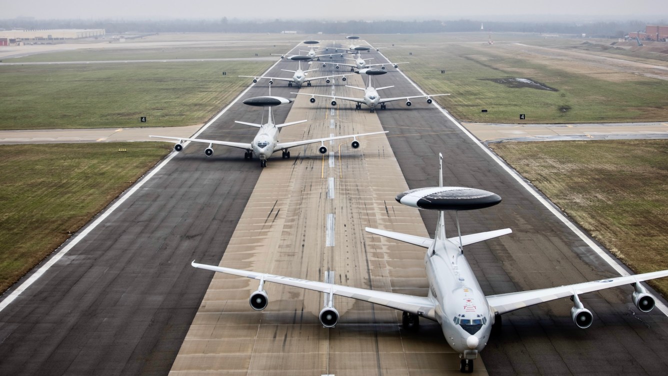 E-3 Sentry Jets Elephant Walk During Dangerous Weather Escape Drill