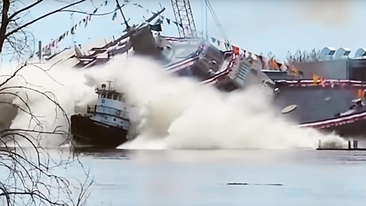 USS Cleveland Damaged After Crashing Into Tug During Launch, Navy Admits