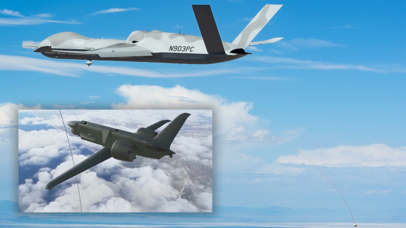 MQ-20 Avenger Tests Recovery Line For Grabbing Smaller Drones Mid-Flight