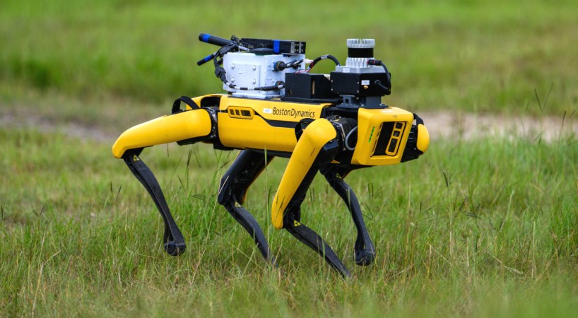 Marines Test Fire Robot Dog Armed With Rocket Launcher