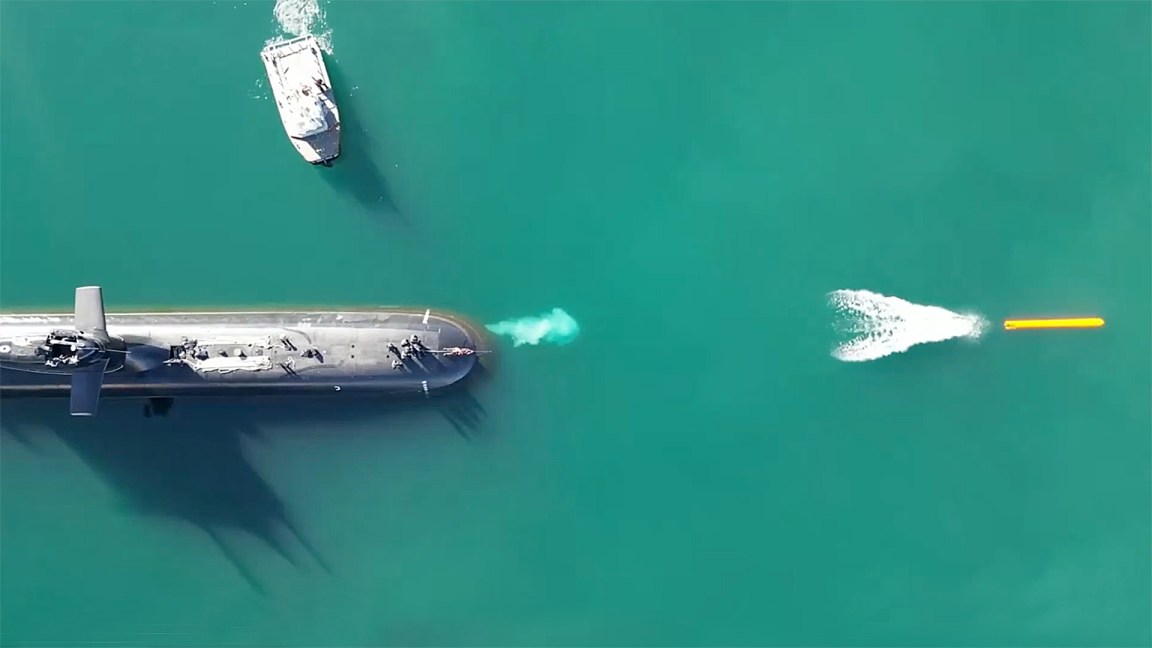 Submarine Torpedo Test Firing Seen From Rare Bird's-Eye View