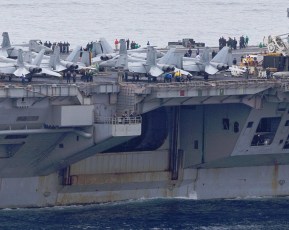 Collision Damage To Aircraft Carrier USS Harry S. Truman Seen In Photo