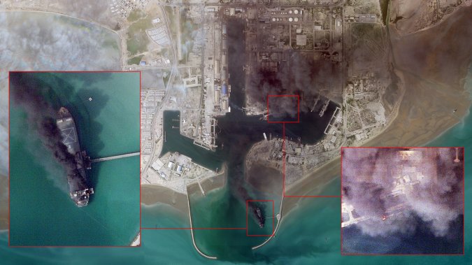 Iran's Key Naval Base On Strait Of Hormuz Set Ablaze From Strikes