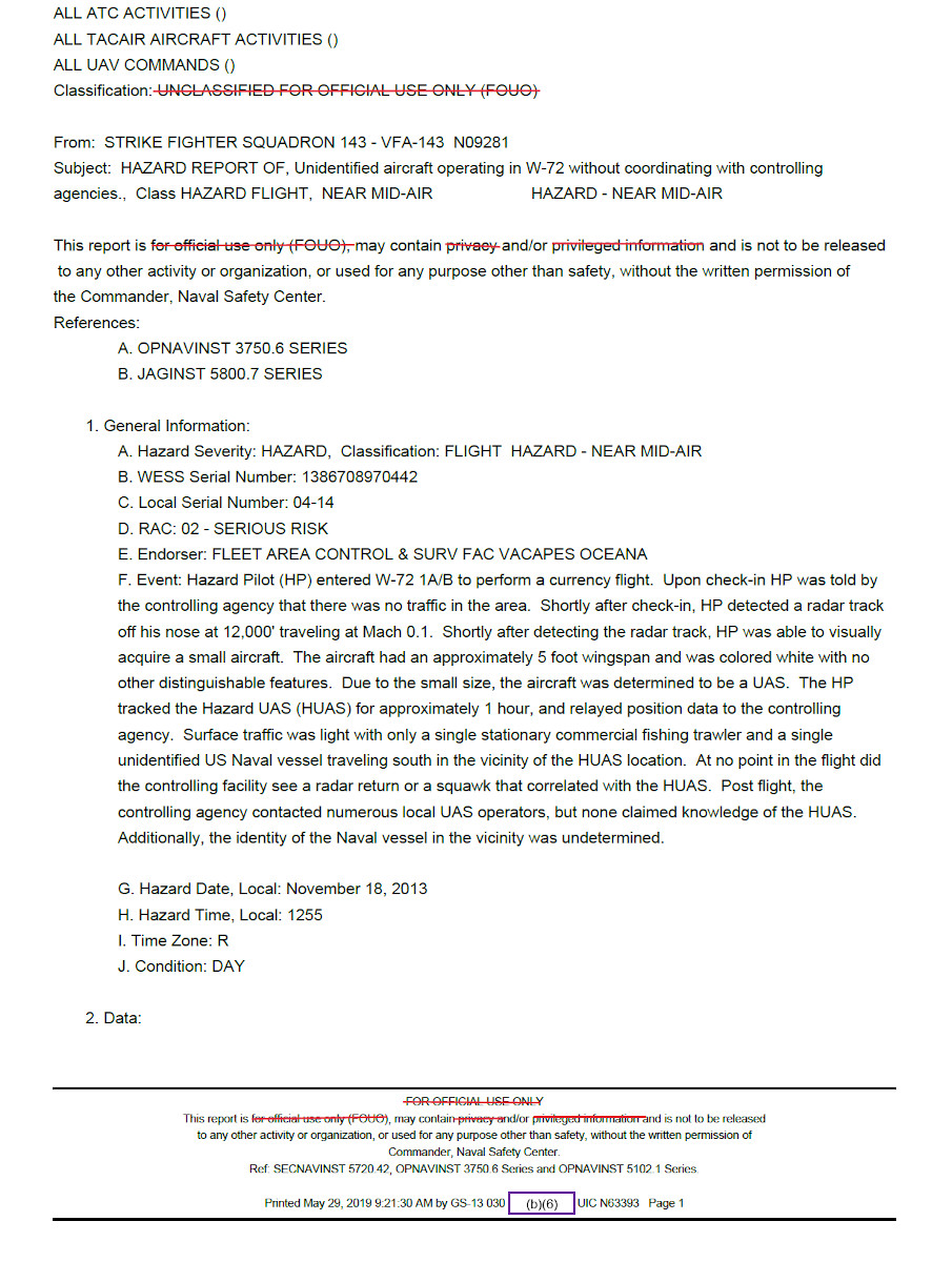 Here Are The Navy Pilot Reports From Encounters With Mysterious ...
