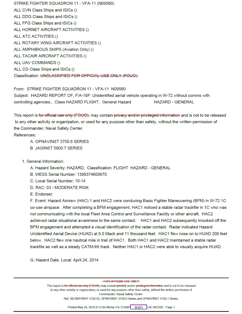 Here Are The Navy Pilot Reports From Encounters With Mysterious ...