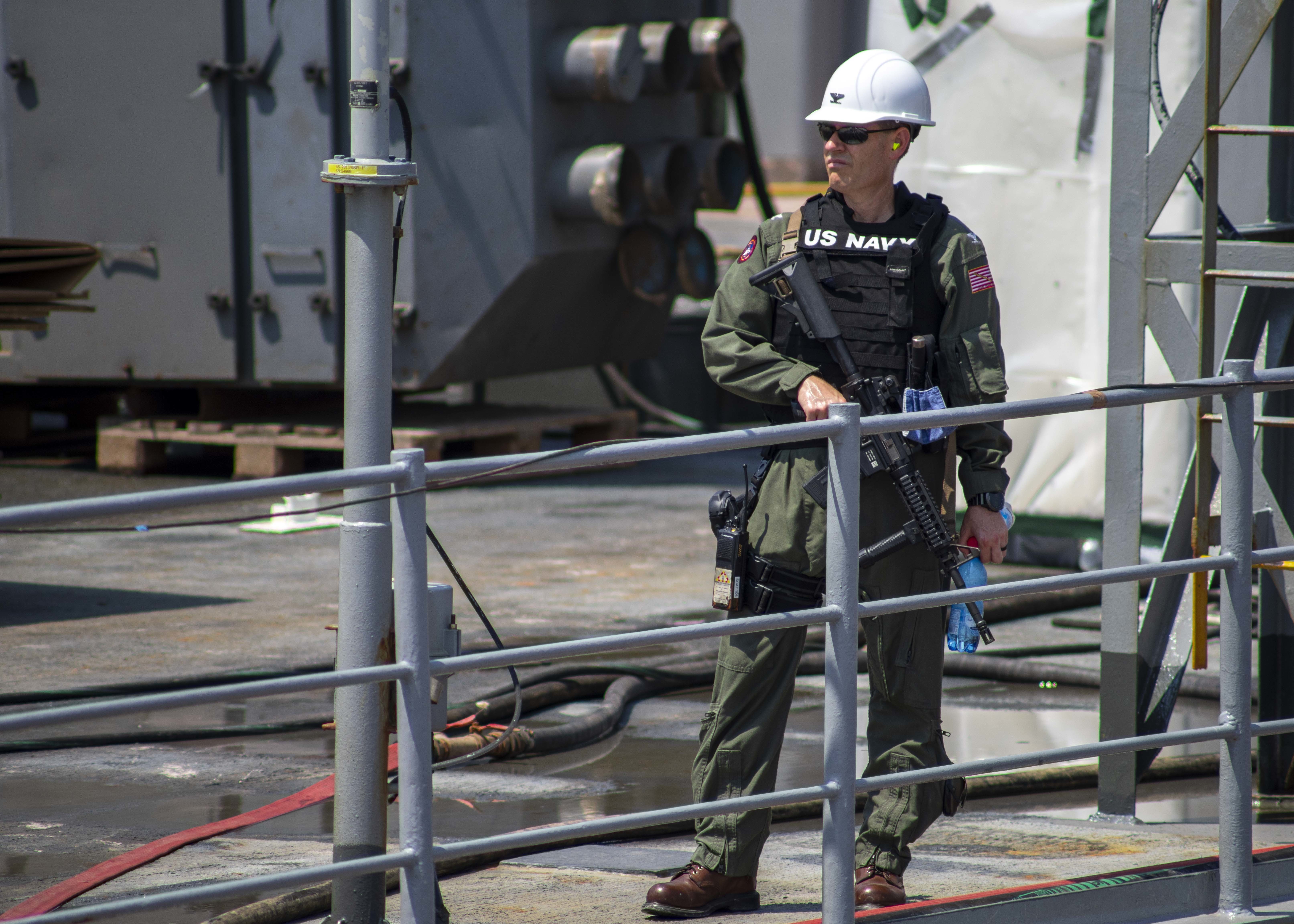 Apparently The Captain Of The Navy's 6th Fleet Flagship Pulls Security Duty