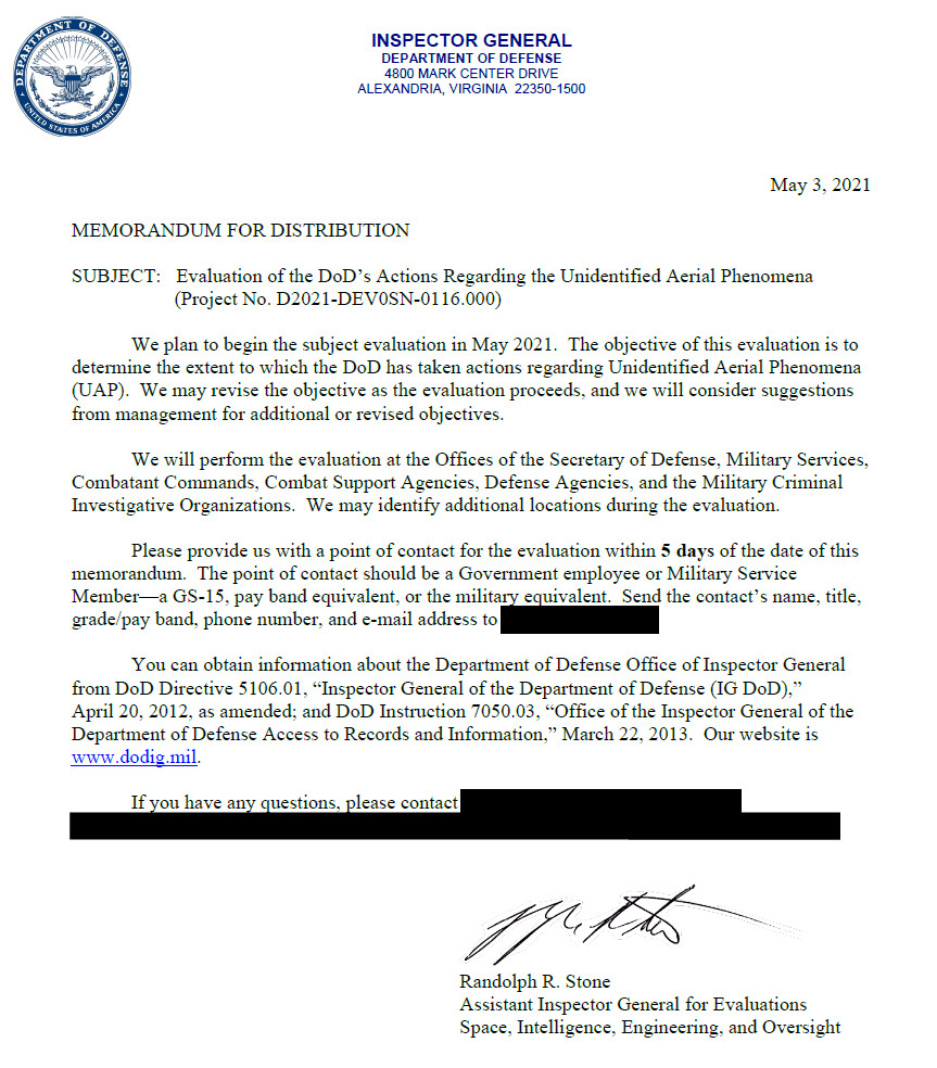 Probe Into Handling Of UFO Encounters Launched By Pentagon's Inspector ...