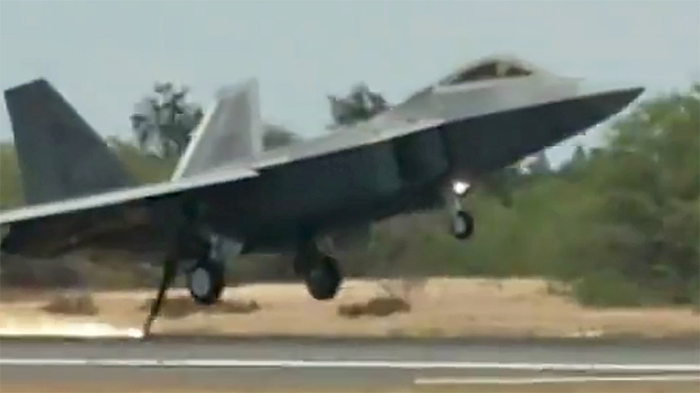 Watch This F-22 Raptor's Tailhook Catch The Arresting Wire During An ...